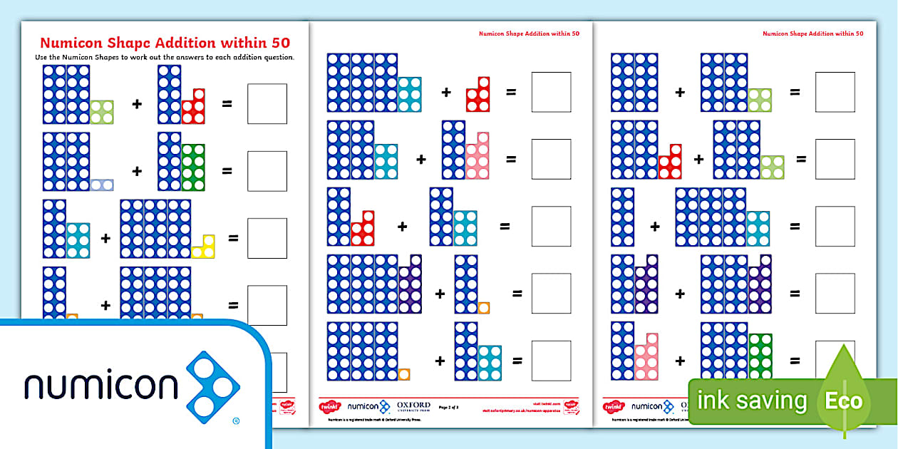 Numicon Shape Addition within 50 Worksheets (teacher made)